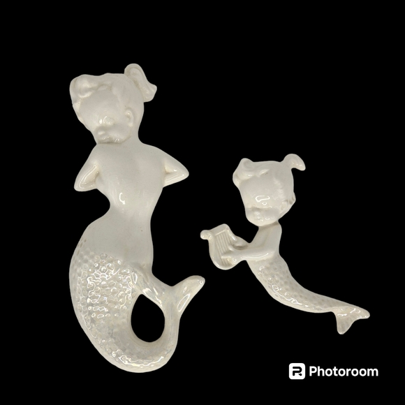 Vintage | Wall Decor | Vintage Ceramic Mermaid Duo Wall Decor 95s White ...
